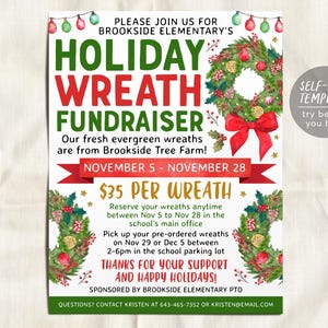 Holiday Wreath Flyer Editable Template, Christmas Wreath Fundraiser ...