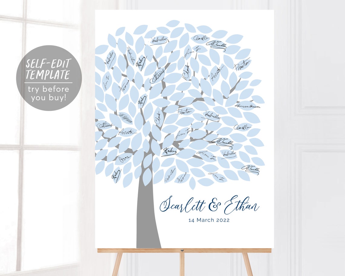 Editable Tree Wedding Guest Book Alternative Template Kissing - Etsy