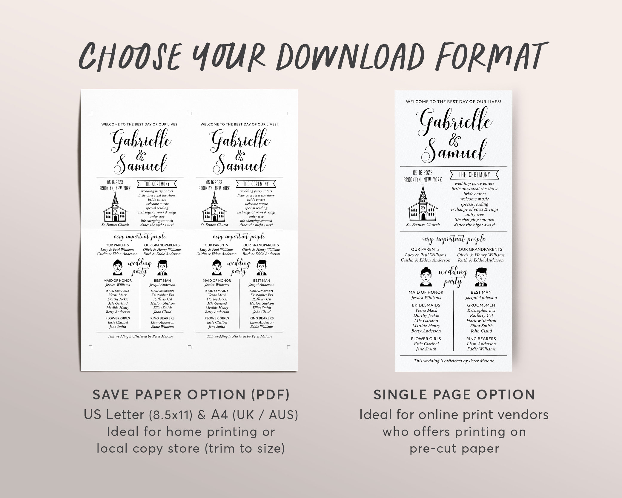 Infographic Wedding Program Editable Template, Non Traditional Black ...