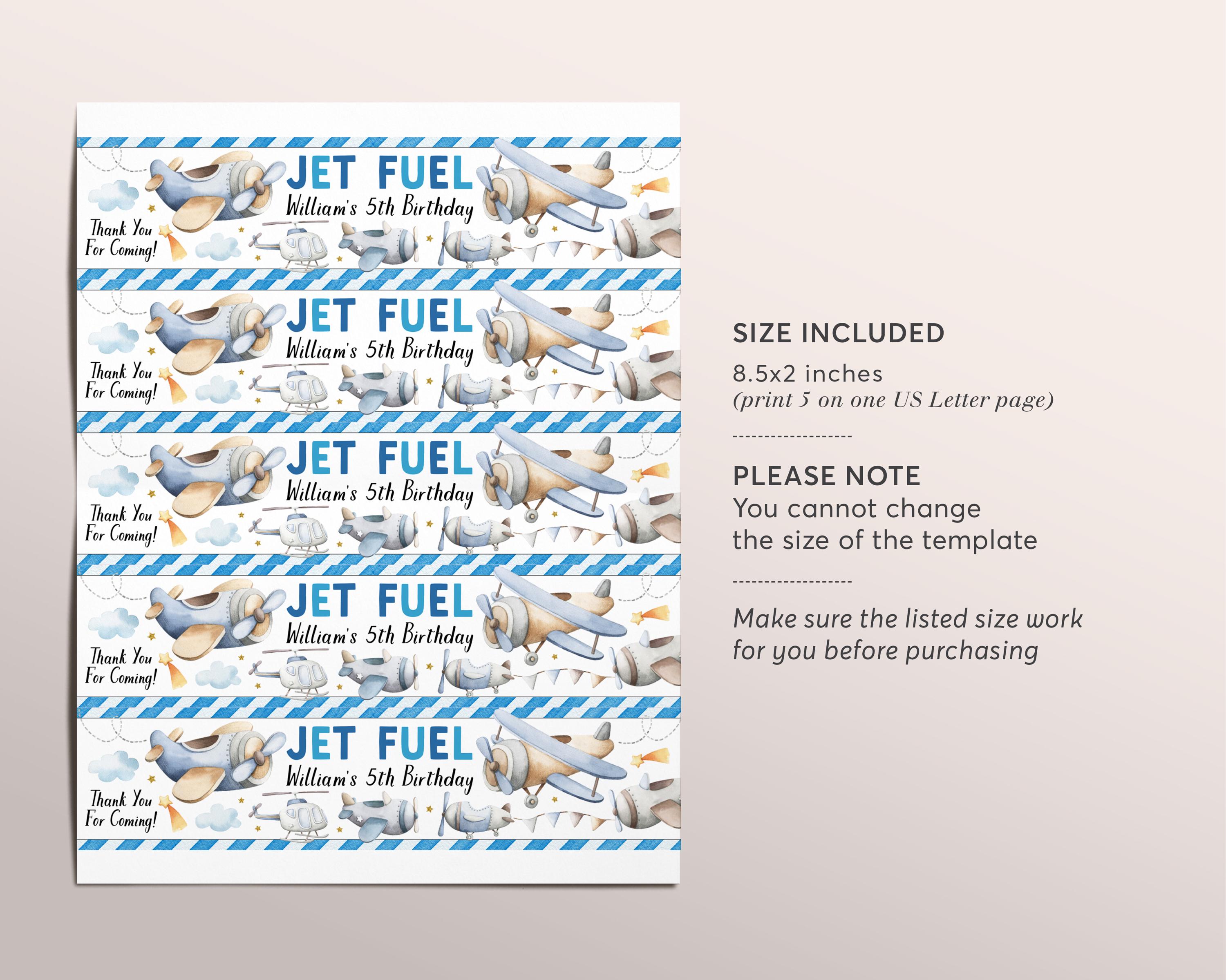 Airplane Party Water Bottle Labels Editable Template, Boy Plane Jet ...