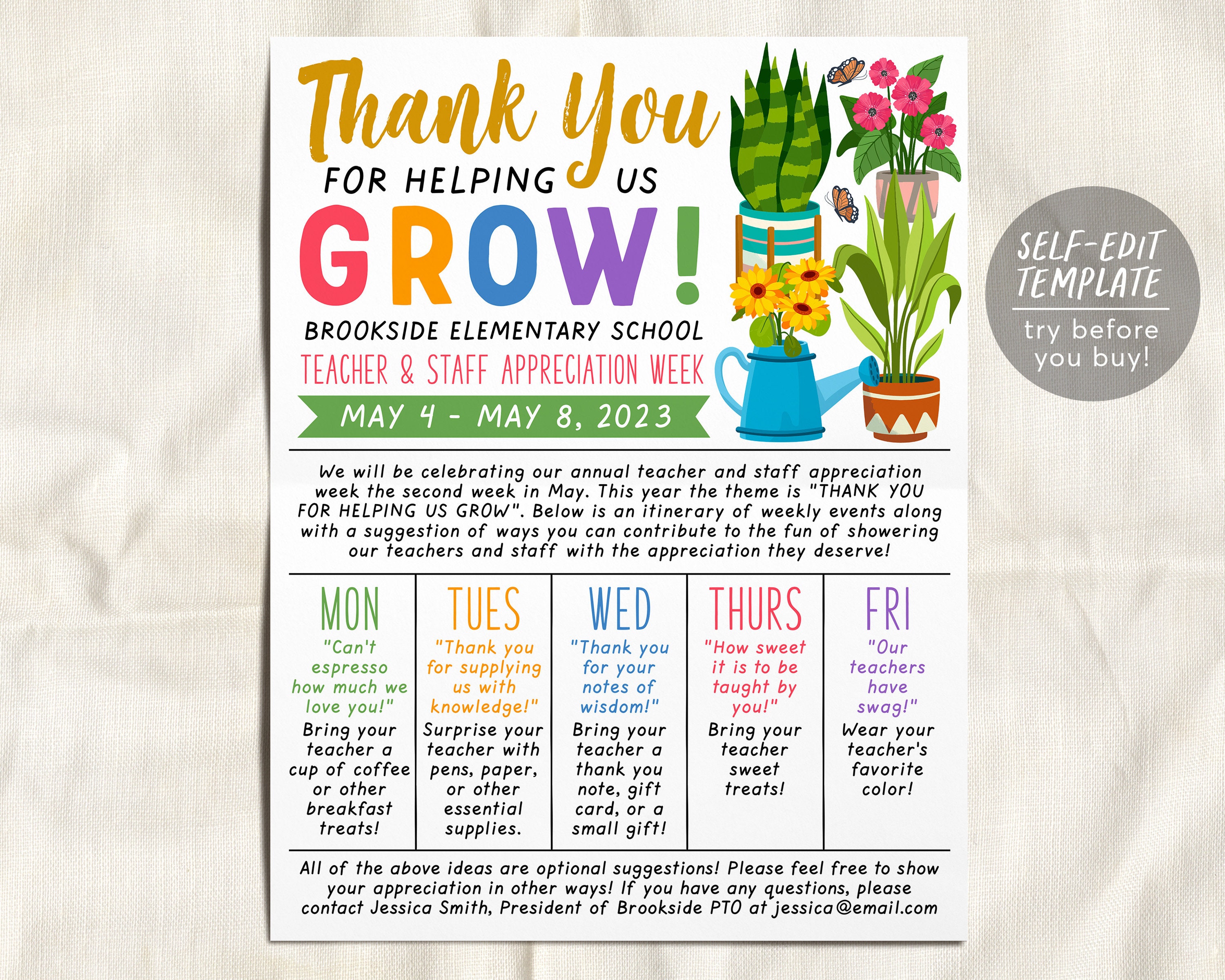 Floral Bloom Theme Parent Letter Teacher Staff Appreciation Week ...