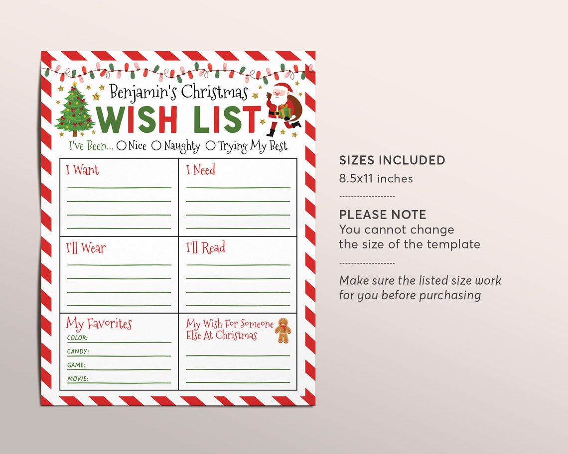 Christmas Wish List for Kids Editable Template Personalized - Etsy
