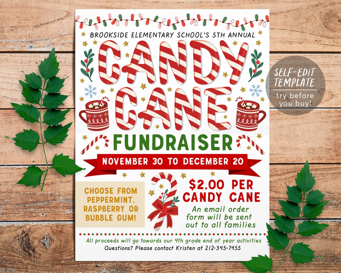 Christmas Candy Cane Fundraiser Flyer Editable Template - Etsy
