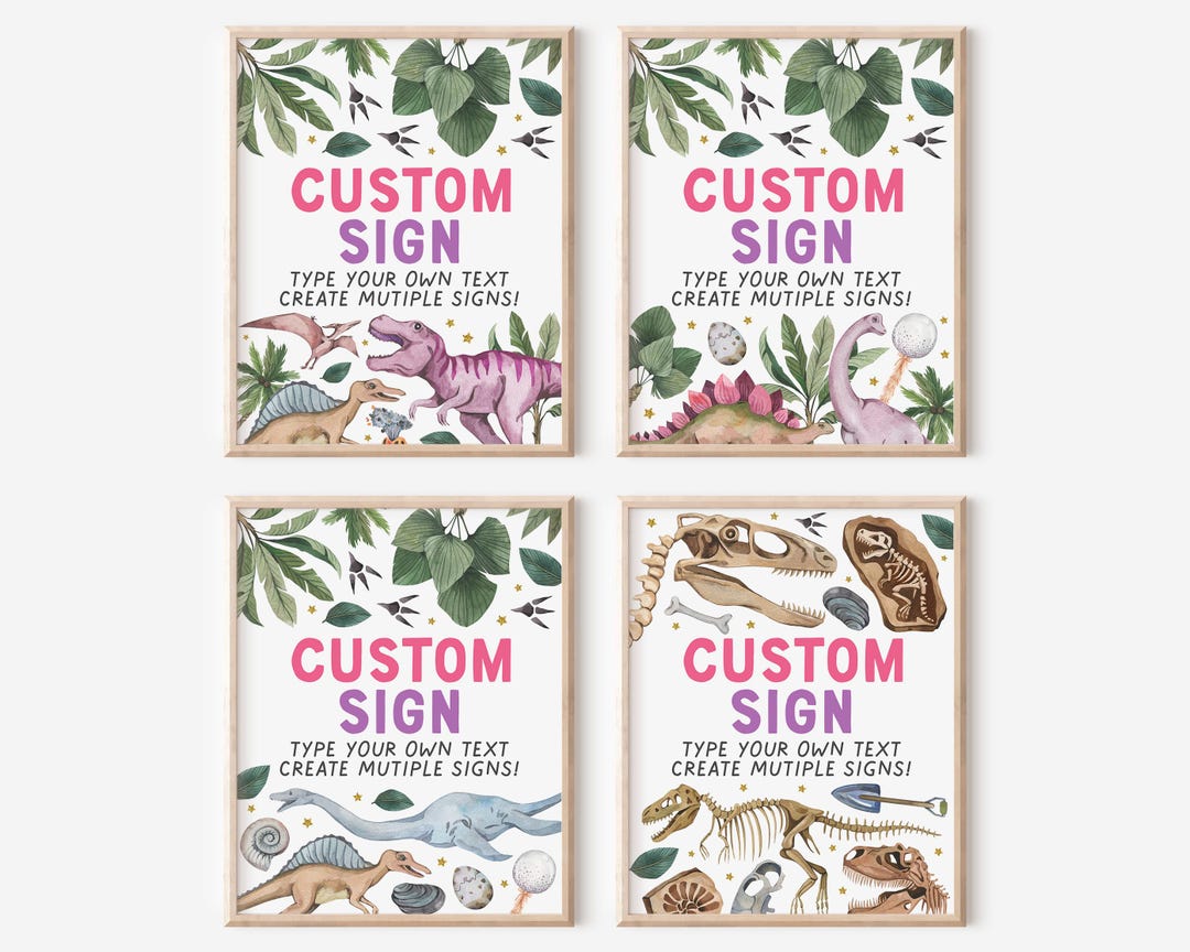Dinosaur Custom Sign Editable Template, Girl Dino Birthday Party Signs ...