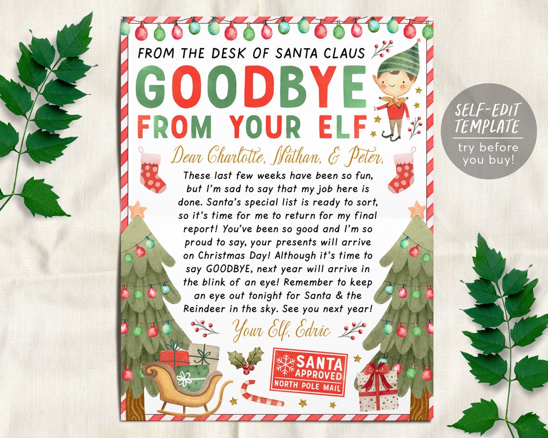 Goodbye Letter From Elf Editable Template, BOY OR GIRL Elf End of ...