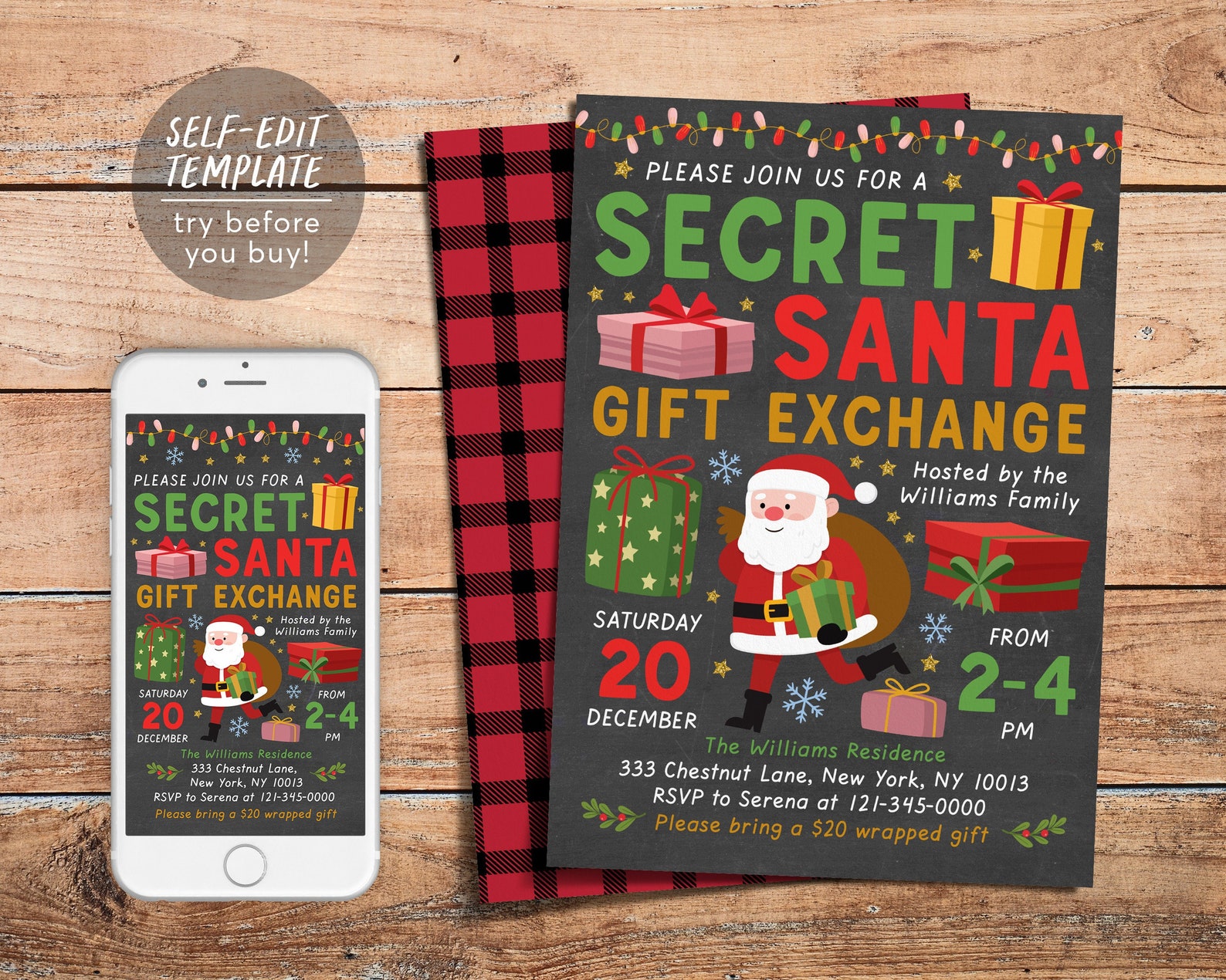 Secret Santa Gift Exchange Invitation Editable Template - Etsy
