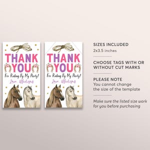 Horse Birthday Party Favor Tags Editable Template, Cowgirl Horse Girl ...