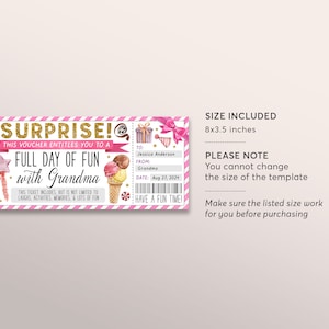 Fun Day Ticket Editable Template, Surprise Day of Fun With Grandma Gift ...