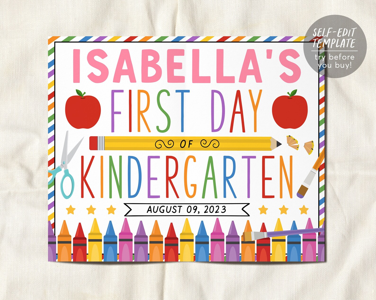 Back to School Sign Editable Template First Day of Elementary - Etsy