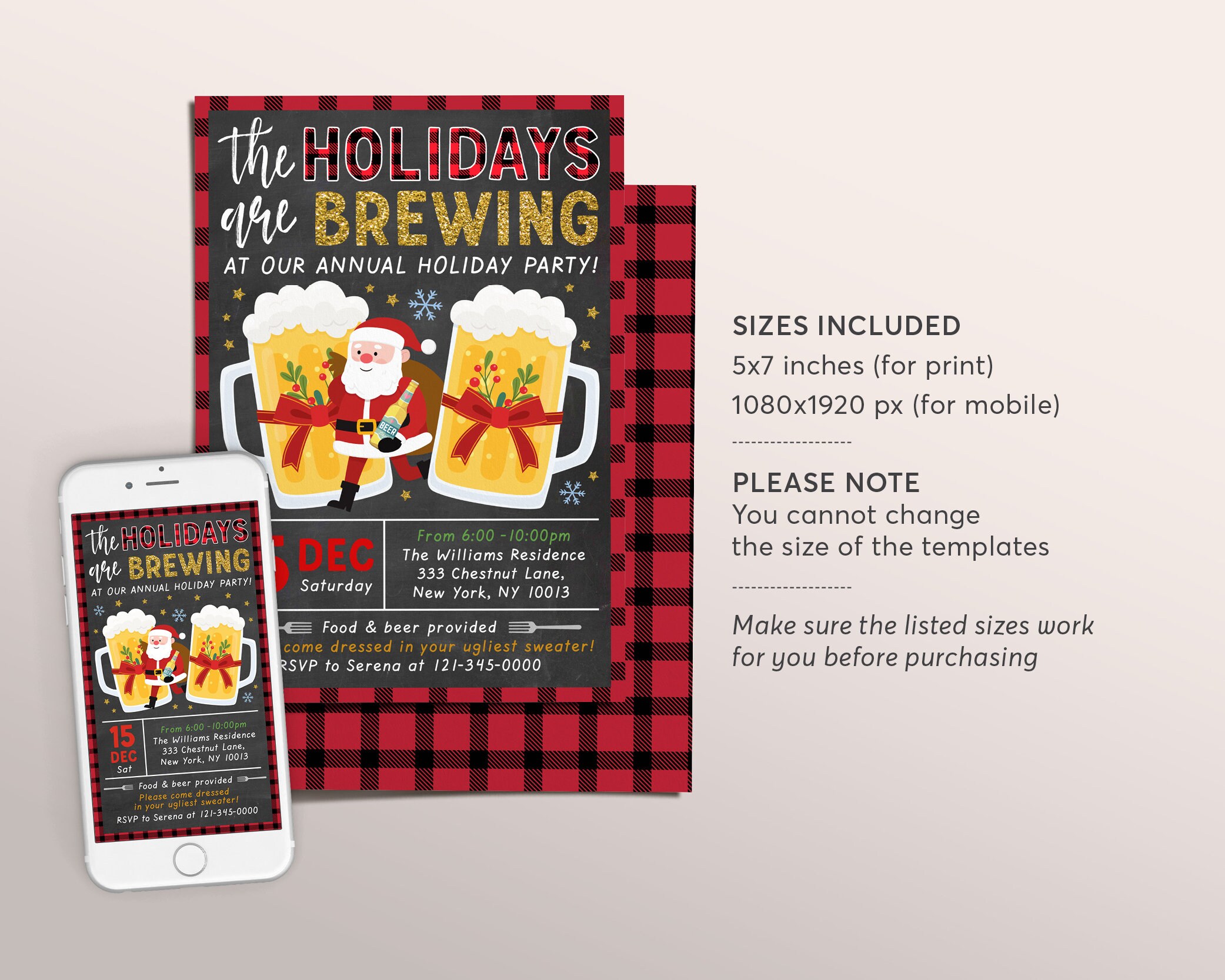 Holidays Are Brewing Christmas Beer Party Invitation Editable Template ...