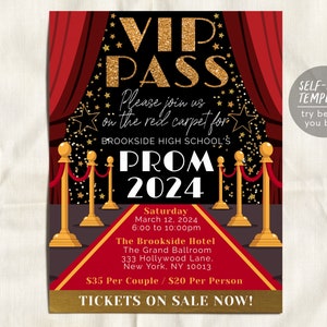 VIP Pass Prom Dance BUNDLE Set Editable Template, Red Carpet Access ...
