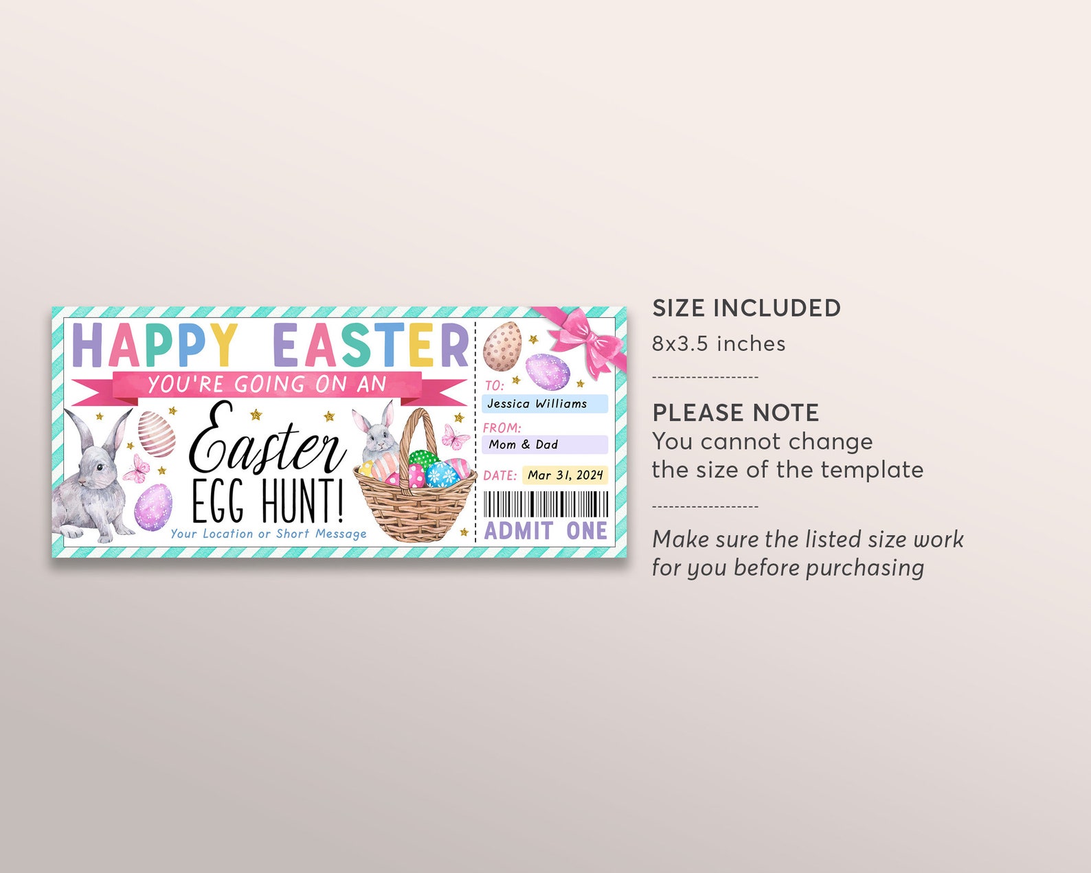 Easter Egg Hunt Ticket Editable Template, Surprise Easter Egg Hunt Gift ...