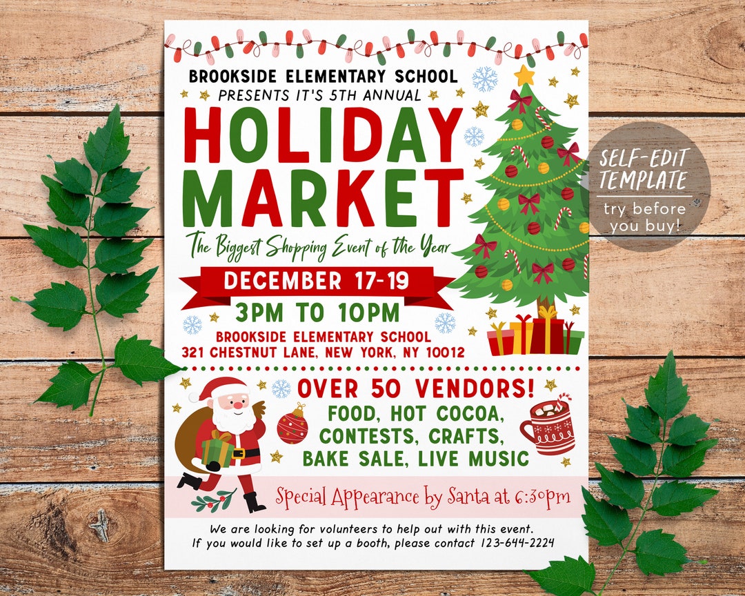 Holiday Market Flyer Editable Template, Christmas Festival Craft Fair ...