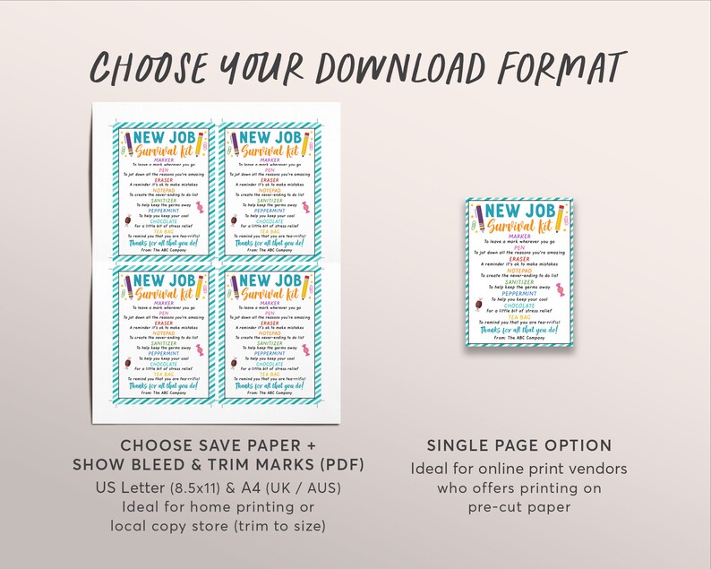 New Job Survival Kit Tag Editable Template Career - Etsy