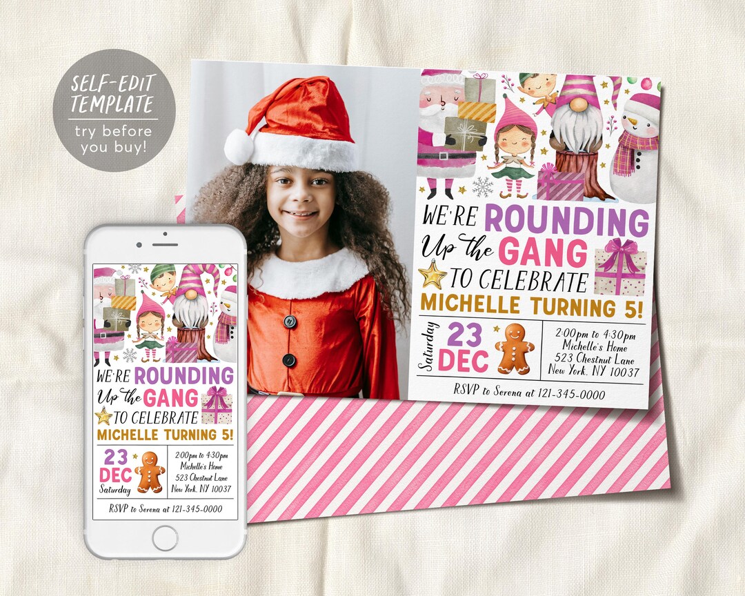 We're Rounding up the Gang Birthday Invitation With Photo Editable ...