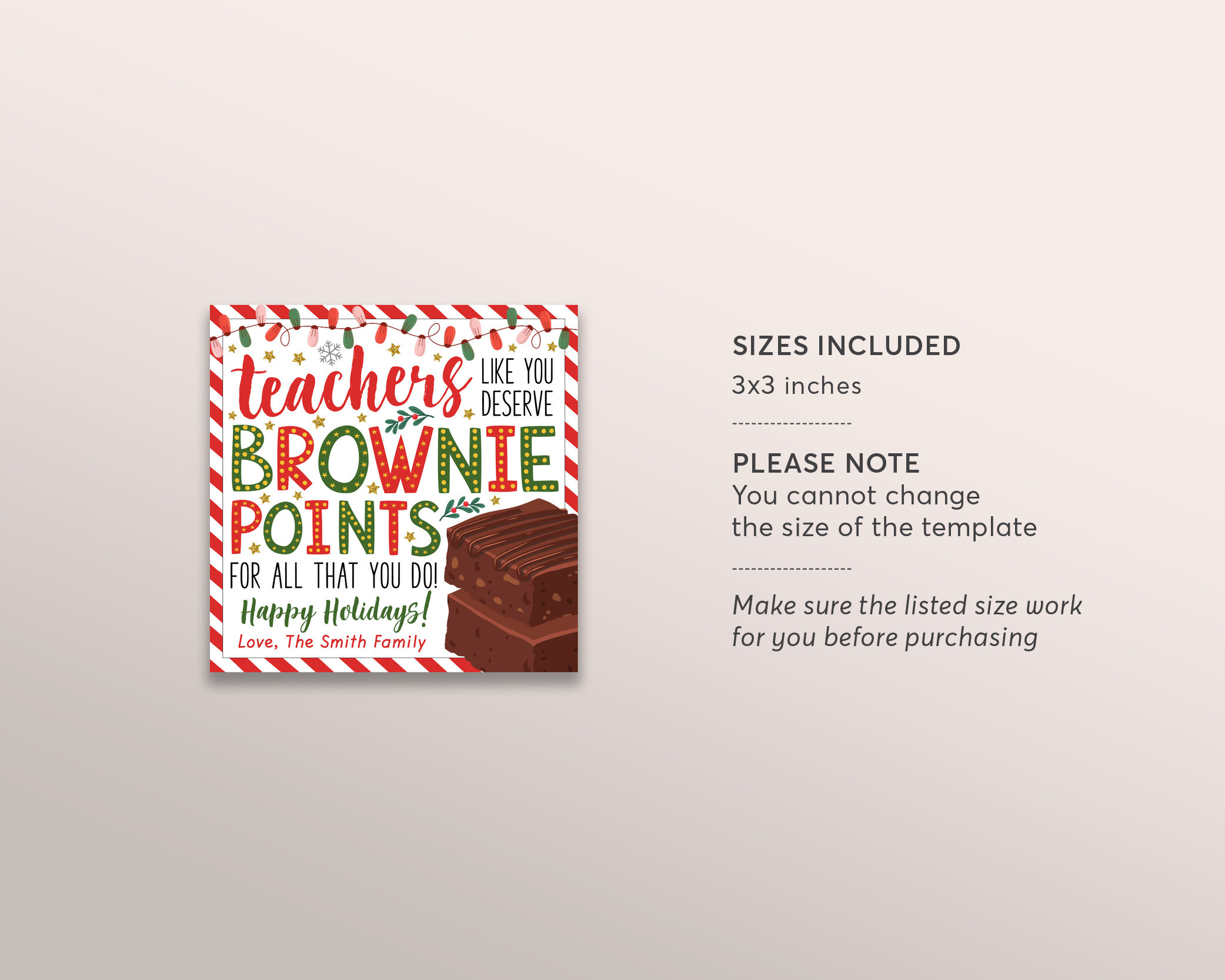Chocolate Brownie Christmas Gift Tag Editable Template, Teachers ...