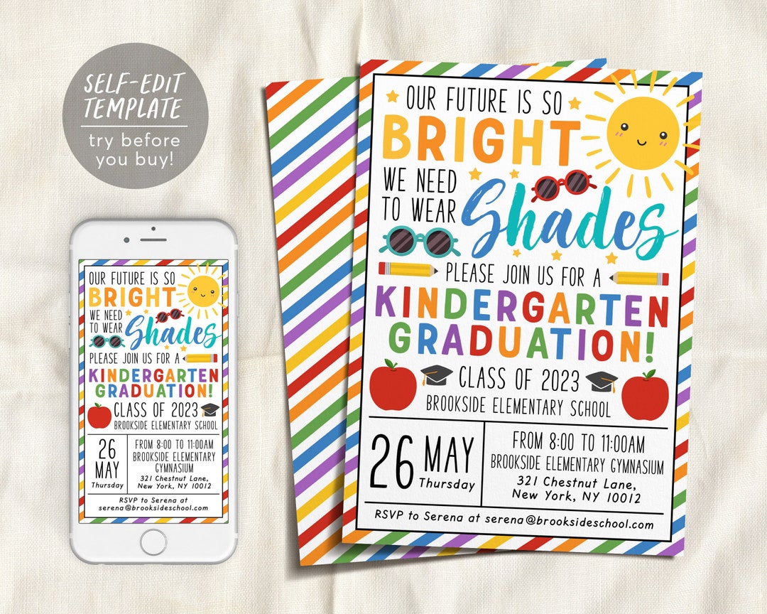 Kindergarten Graduation Invitation Editable Template, Preschool Class ...