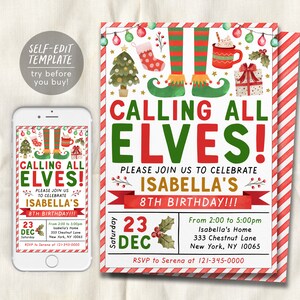 Elf Christmas Birthday Party Invitation Editable Template, Calling All ...