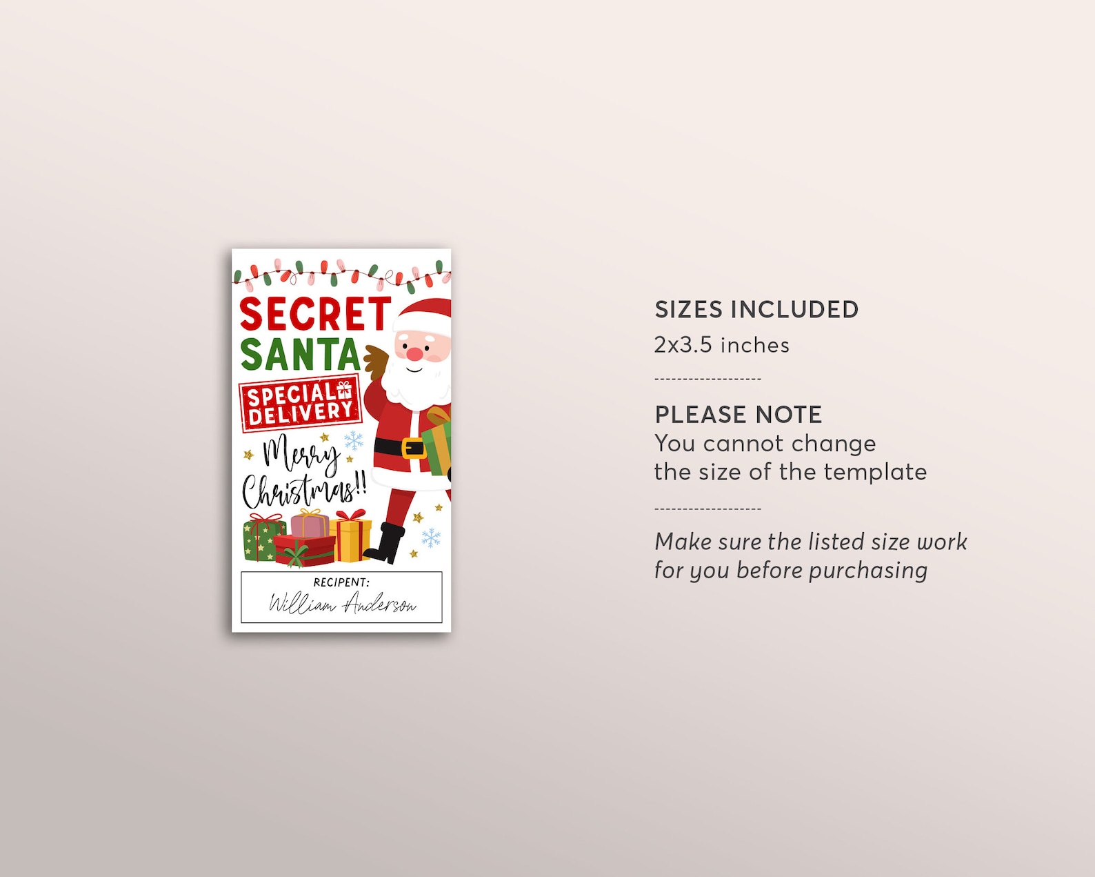 Secret Santa Gift Tags Editable Template Christmas Santa - Etsy