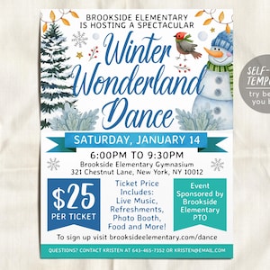 Winter School Dance Flyer Editable Template, Christmas Winter ...