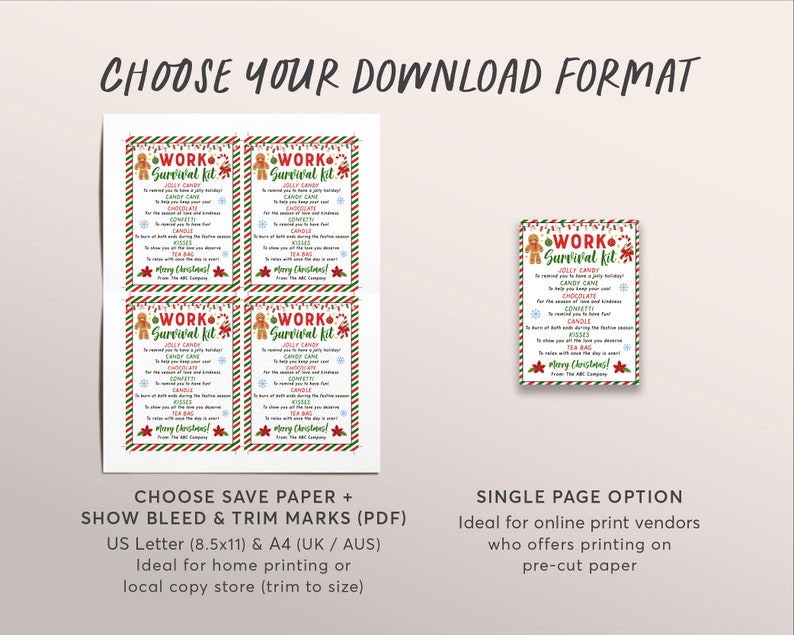Work Survival Kit Tag Editable Template, Holiday Christmas Survival Kit ...