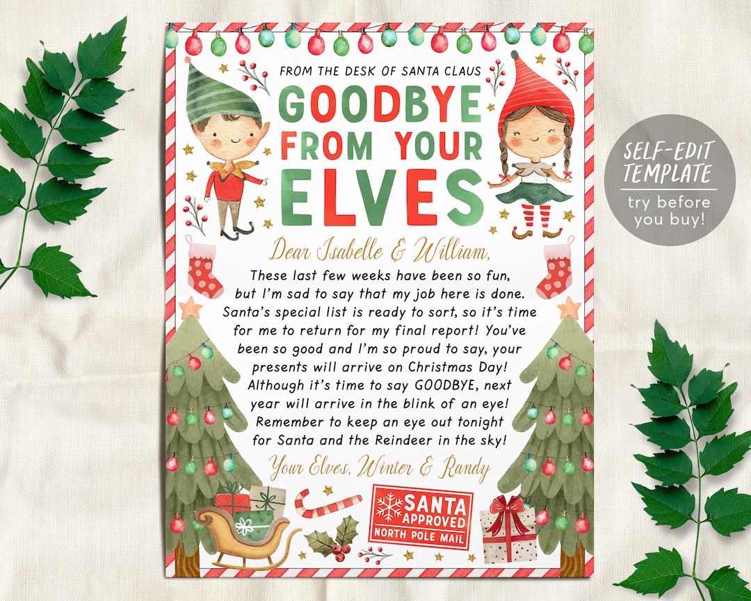 Goodbye Letter From Elves Editable Template, End of Christmas Farewell ...