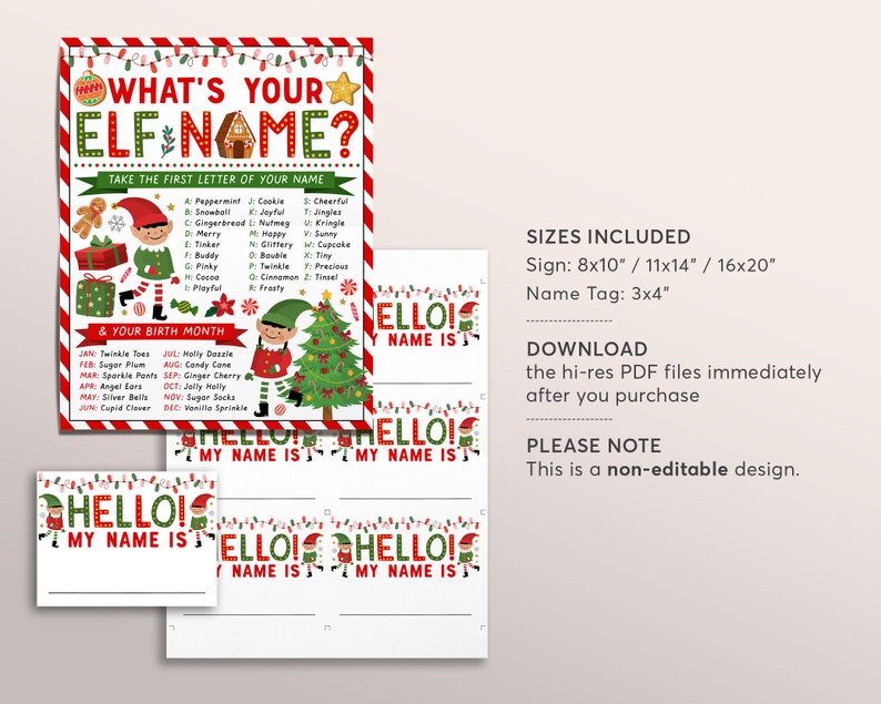 What's Your Elf Name Game, Elves Christmas Party Activity Game With ...