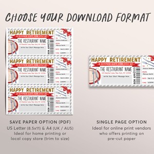 Retirement Surprise Dinner Gift Voucher Editable Template, Restaurant ...