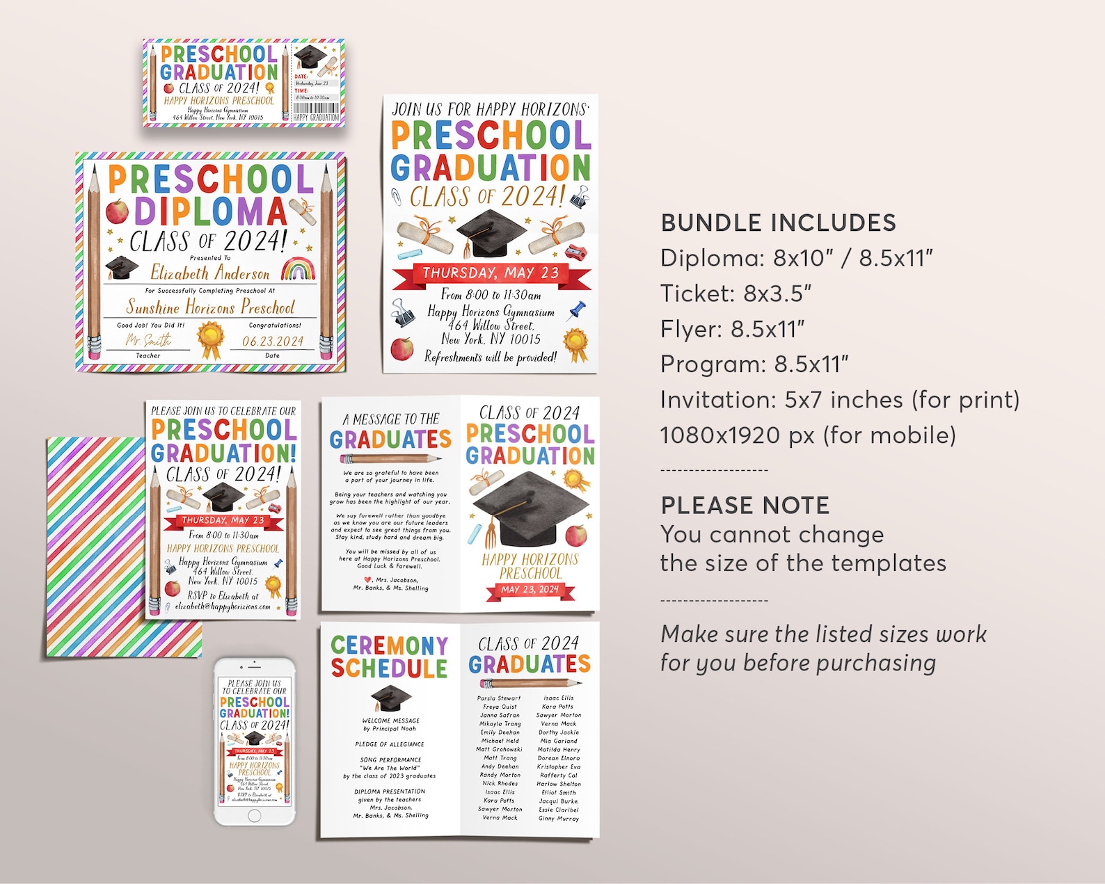 Preschool Graduation Ceremony BUNDLE Editable Template, Pre-k ...