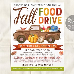 Fall Food Drive Flyer Editable Template, Thanksgiving Donation Drive ...