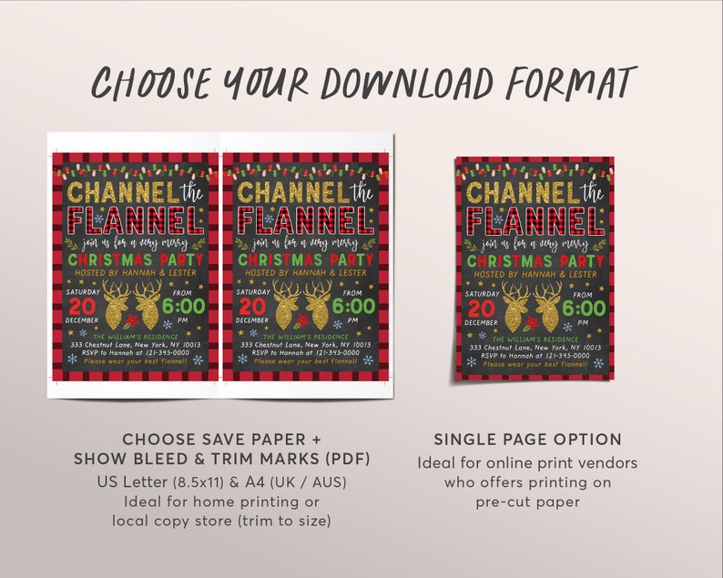 Channel the Flannel Christmas Party Invitation Editable Template ...