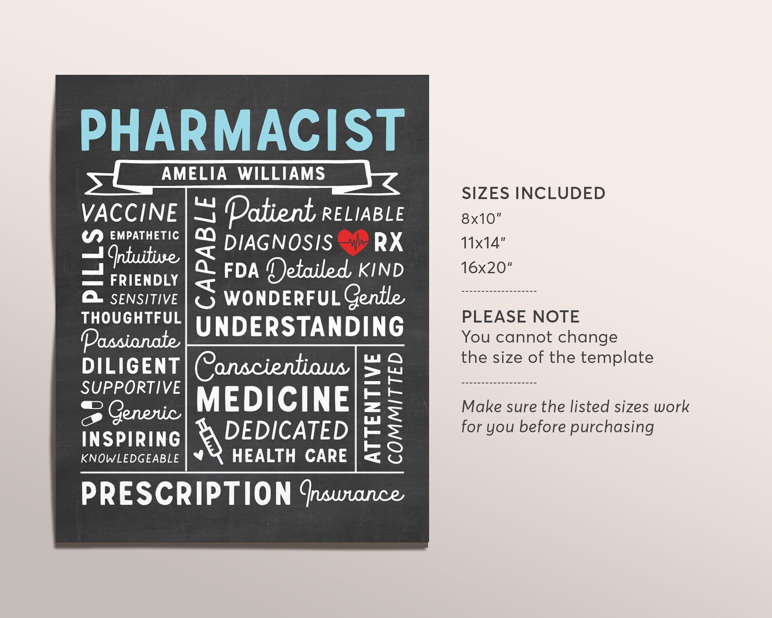 Editable Pharmacist Chalkboard Gift Print Template, Pharmd Graduation ...