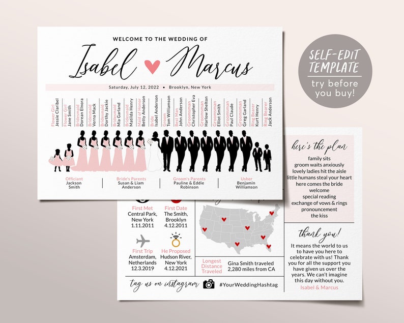 Silhouette Wedding Program Template Infographic Wedding - Etsy