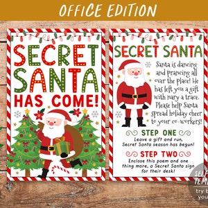Secret Santa Coworker Office Christmas Game Editable Template, Santa ...