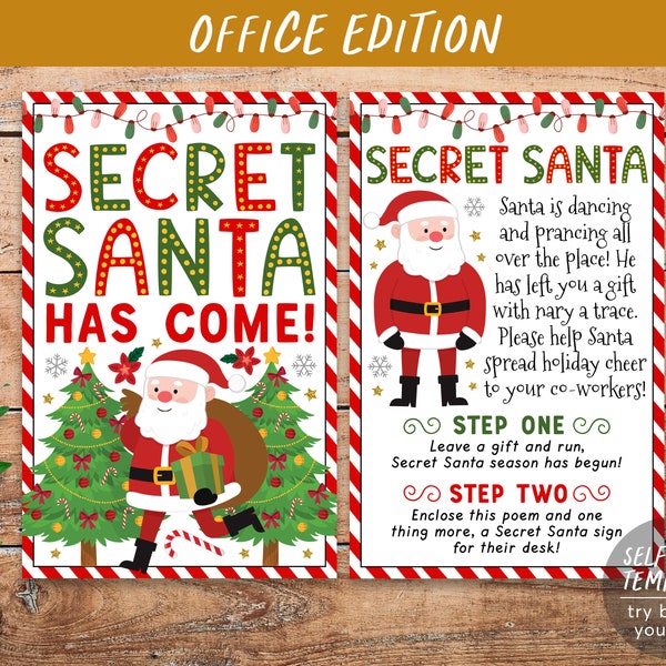 Secret Santa Printable for Office Staff - Etsy