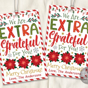 Christmas Thank You Gift Tags Editable Template, Poinsettia Holiday ...