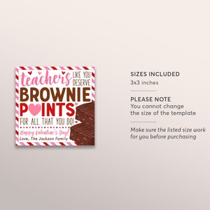 Valentine's Day Teacher Brownie Favor Tags Editable Template, Teachers ...