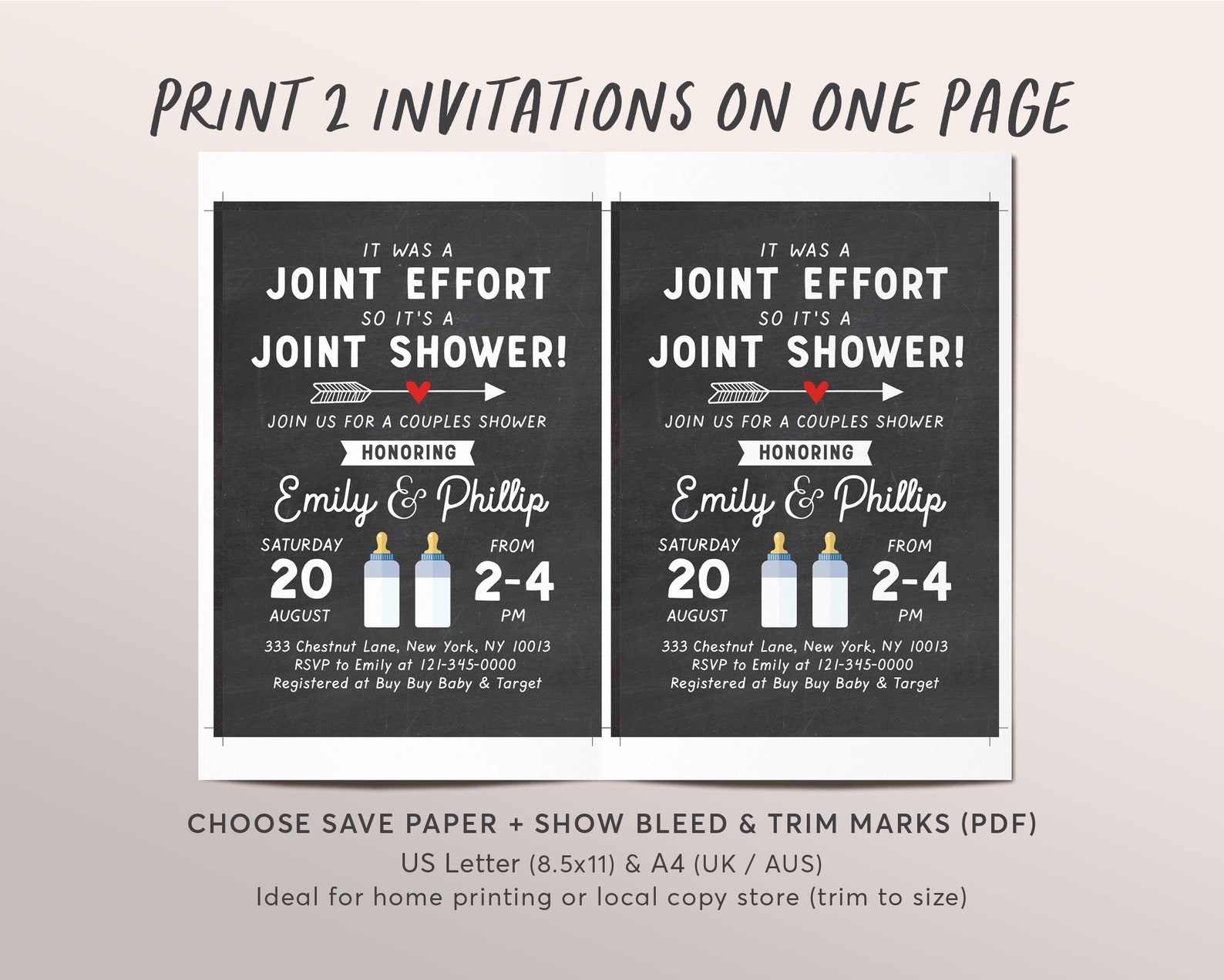 Double Baby Shower Invitation Template Editable Couples Baby - Etsy