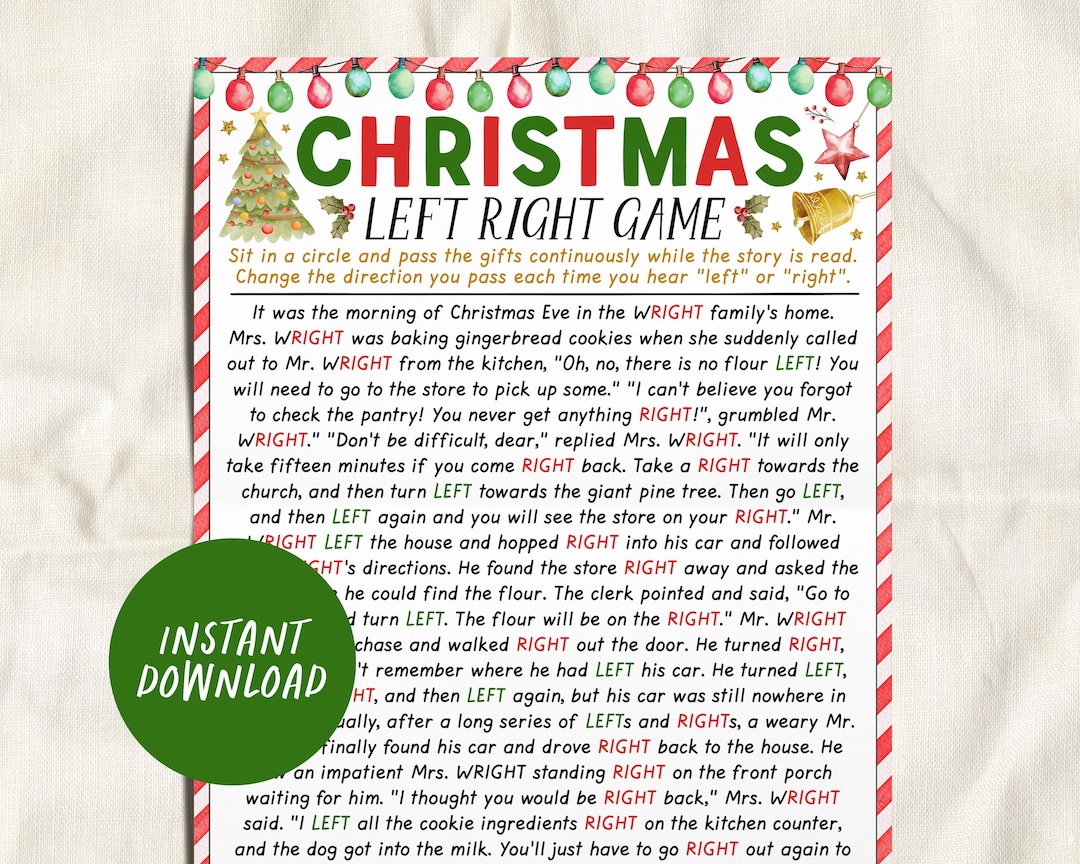 Christmas Left Right Game, Left Right Story Pass the Gift Exchange Game ...