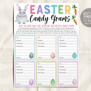 Easter Candy Gram Flyer Editable Template, Easter Bunny Candy Grams ...
