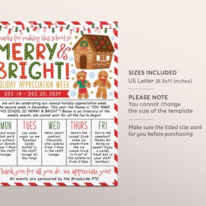 Holiday Theme Teacher Staff Appreciation Week Itinerary Flyer Editable ...