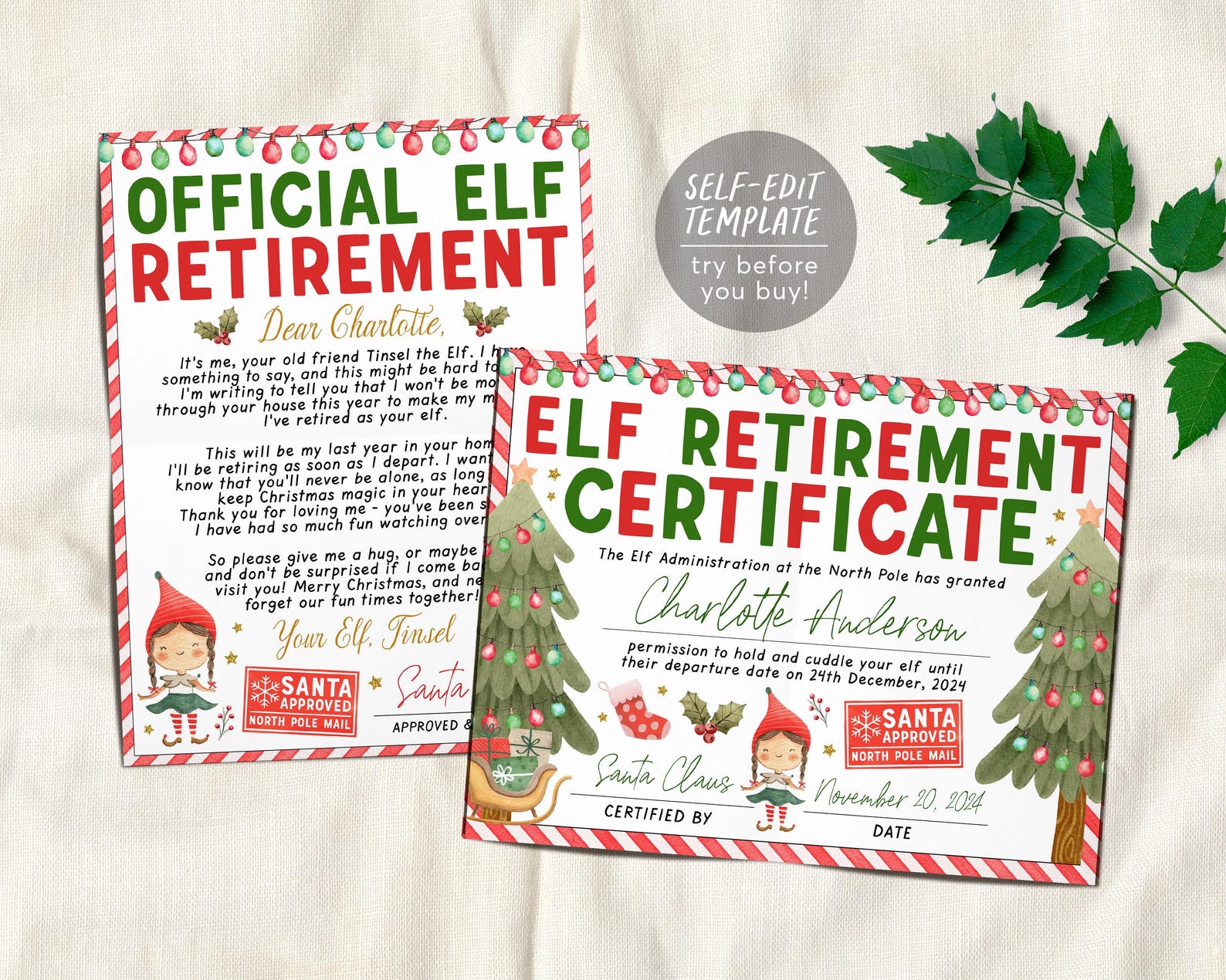 Elf Retirement Letter Bundle Editable Template, BOY OR GIRL Official ...