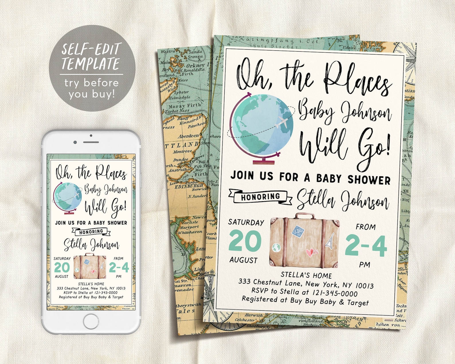 Editable World Map Travel Globe Baby Shower Invitation | Etsy