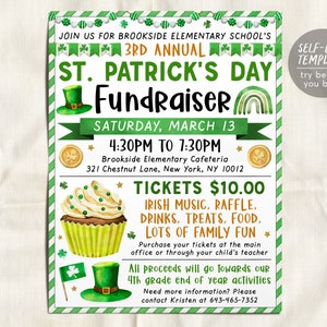 St. Patricks Day Fundraiser Flyer Editable Template, Saint Pattys Day ...