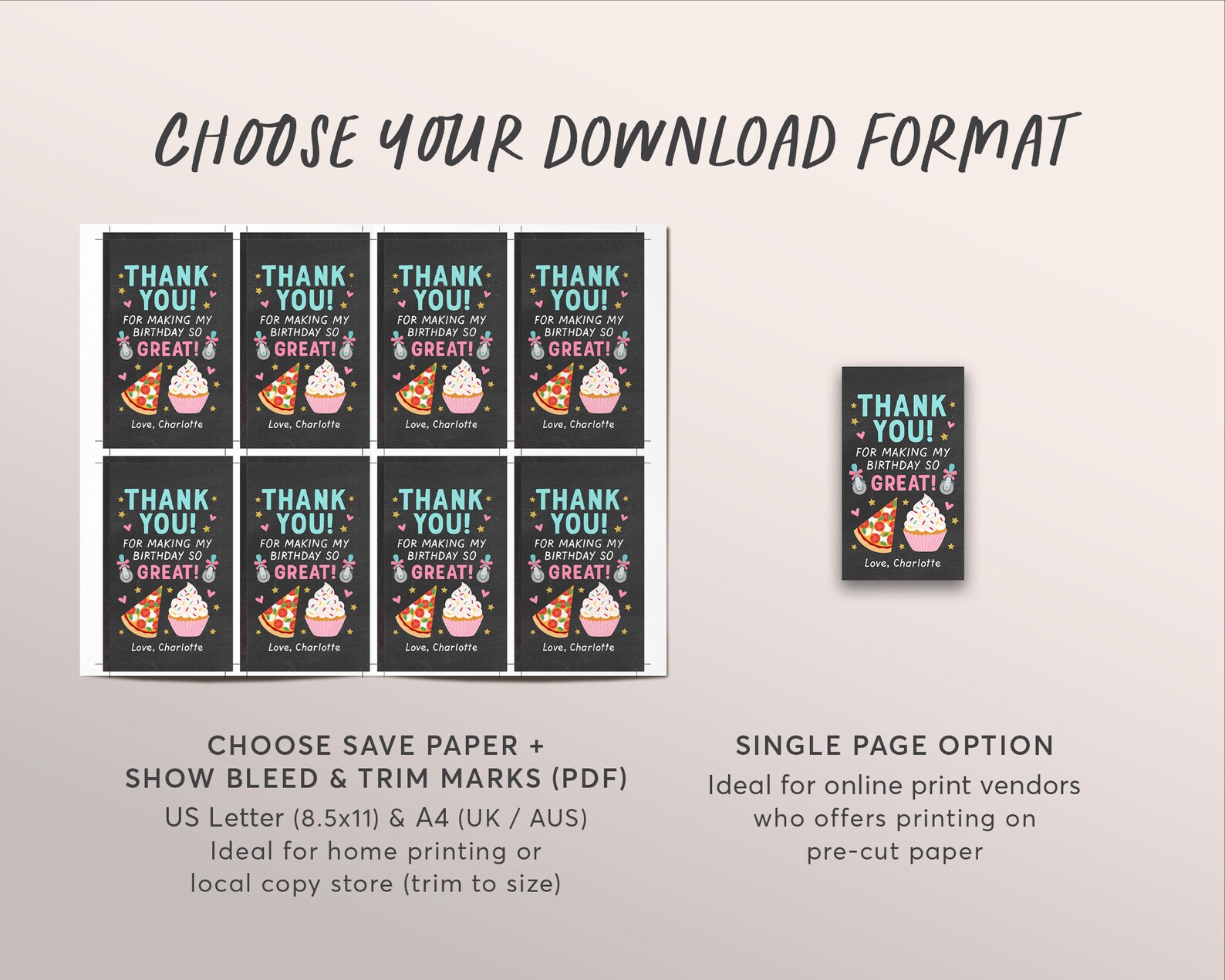 Editable Pizza and Cupcakes Thank You Tags Template Favor Tag - Etsy