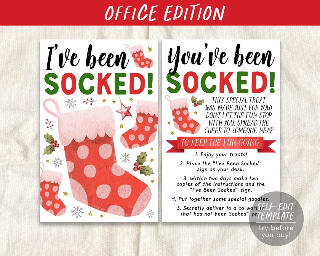 I've Been Socked Christmas Office Party Coworker Game Editable Template ...