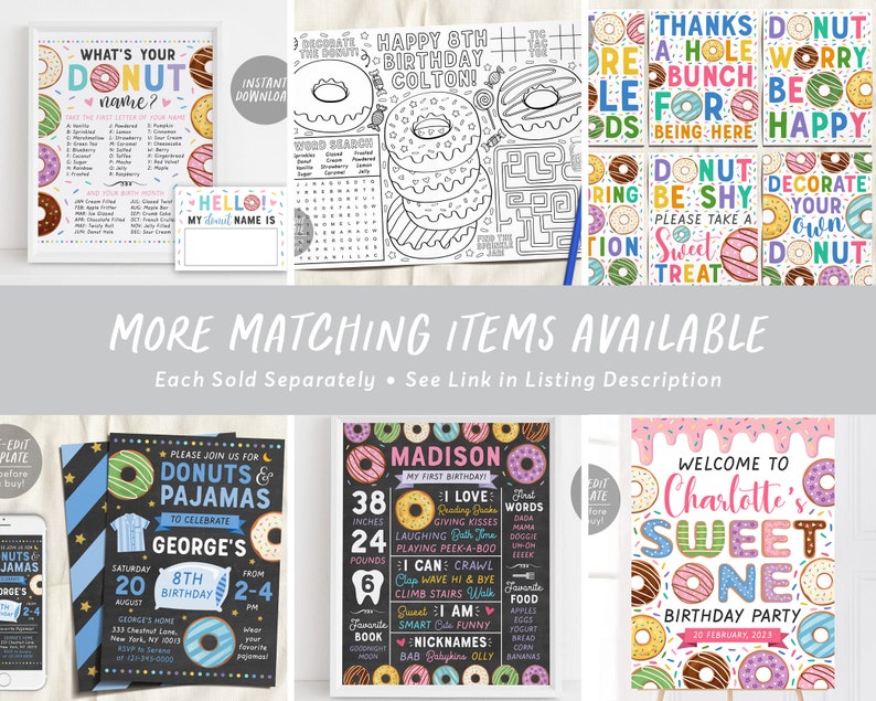 Donut Welcome Sign Boy Two Sweet Party Editable Template 2nd - Etsy