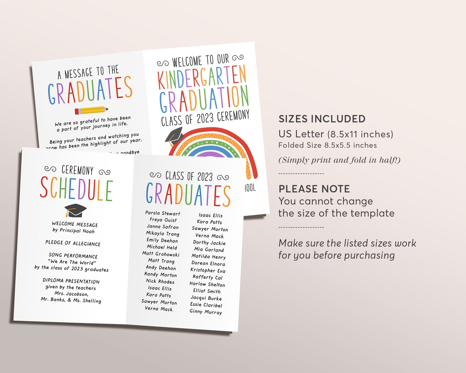 Graduation Program Editable Template for Kindergarten, Pre-k Preschool ...