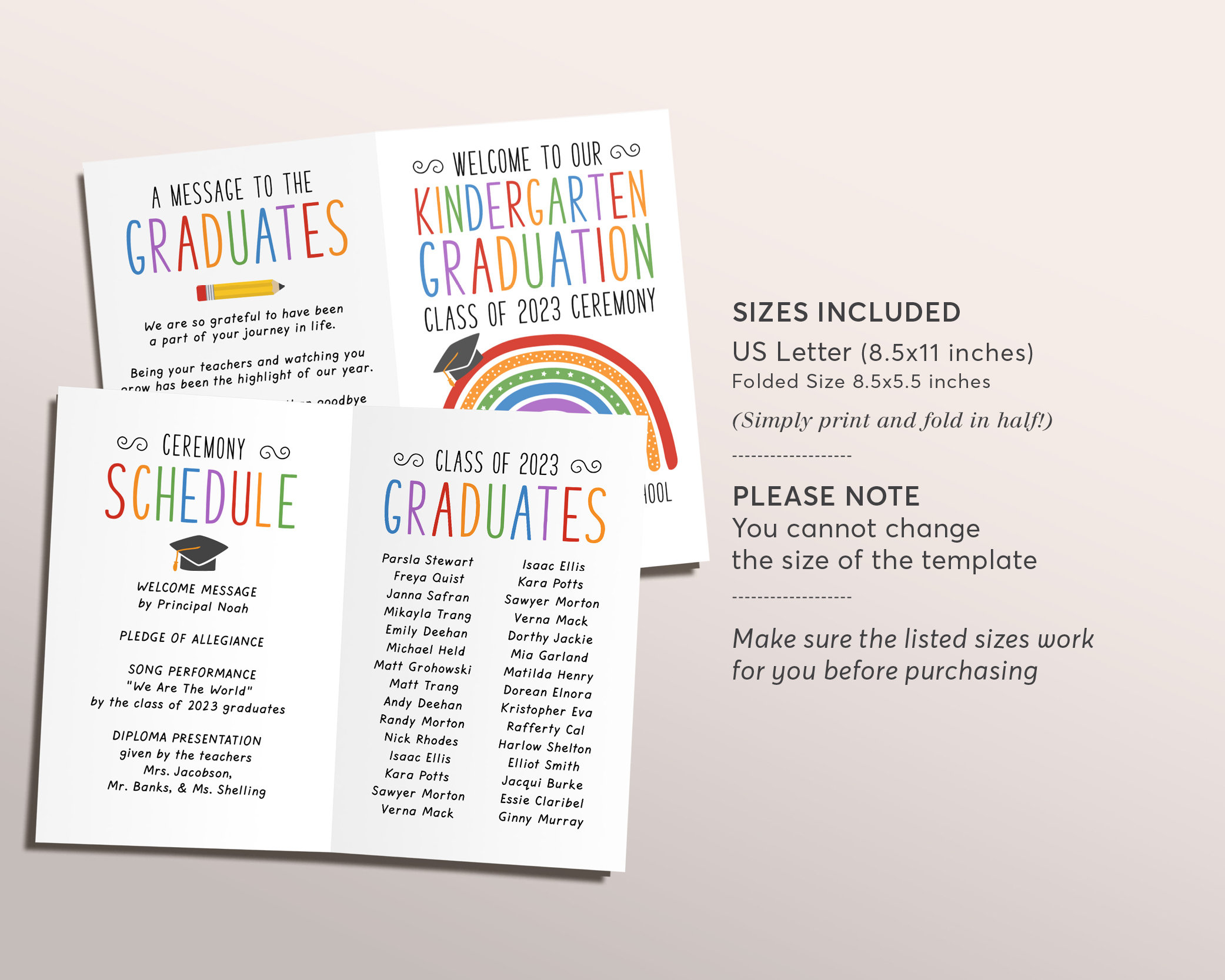 Graduation Program Editable Template for Kindergarten, Pre-k Preschool ...