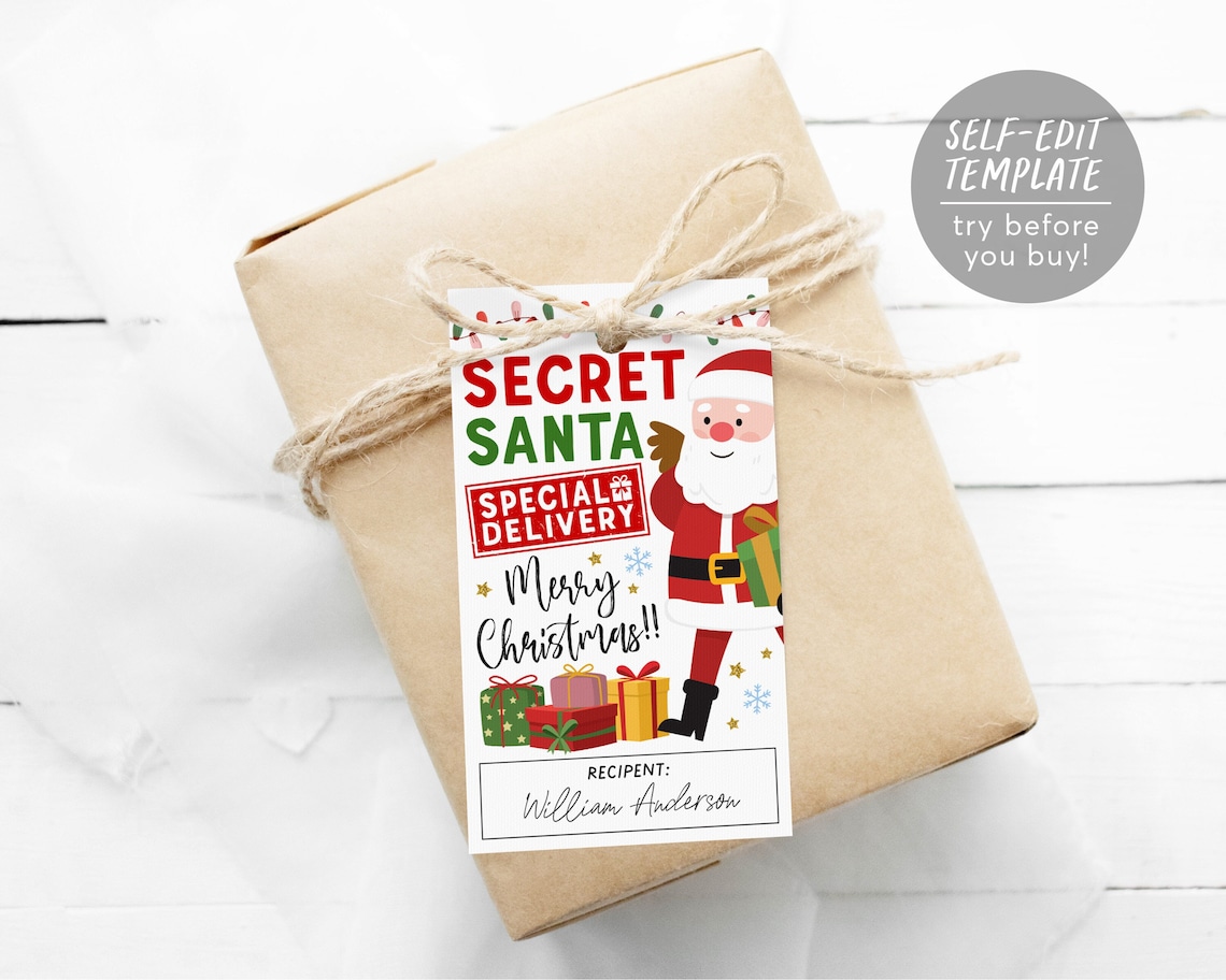 Secret Santa Gift Tags Editable Template Christmas Santa - Etsy
